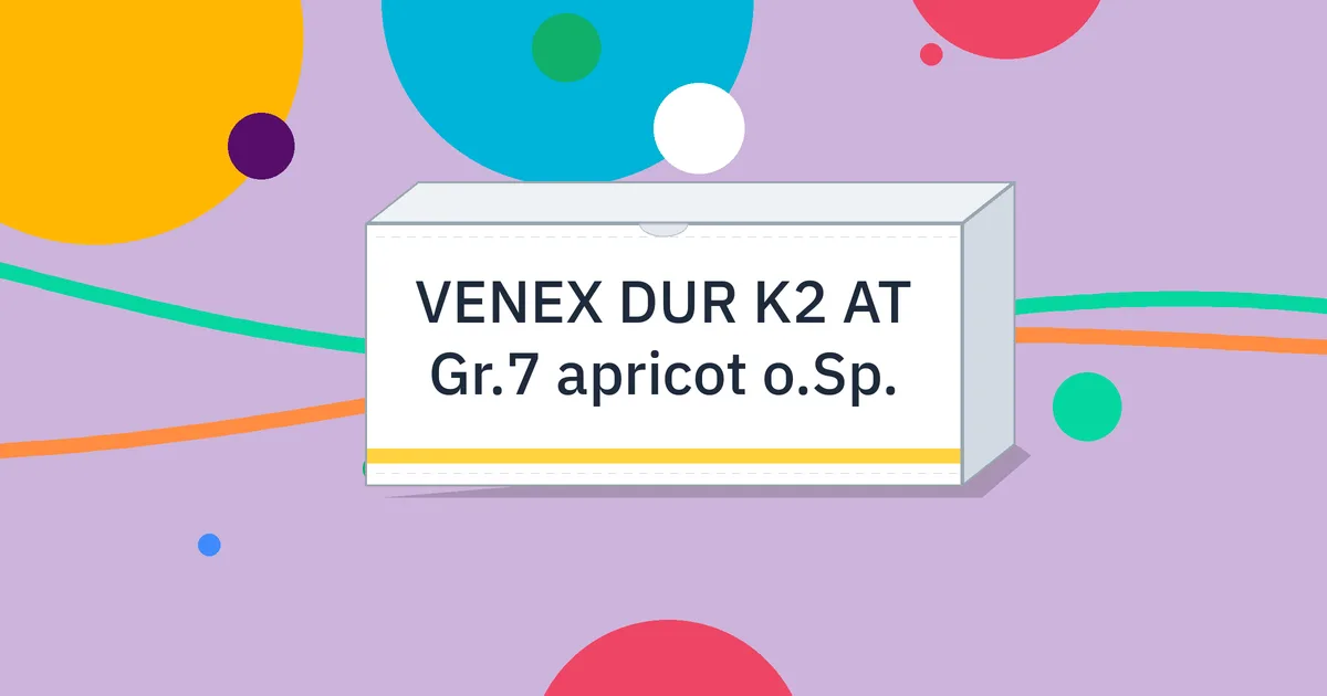 Symbolbild: Packung mit der Aufschrift VENEX DUR K2 AT Gr.7 apricot o.Sp. (PZN 03223597) – Verfügbarkeit und Bezug in Apotheken in Frankfurt am Main