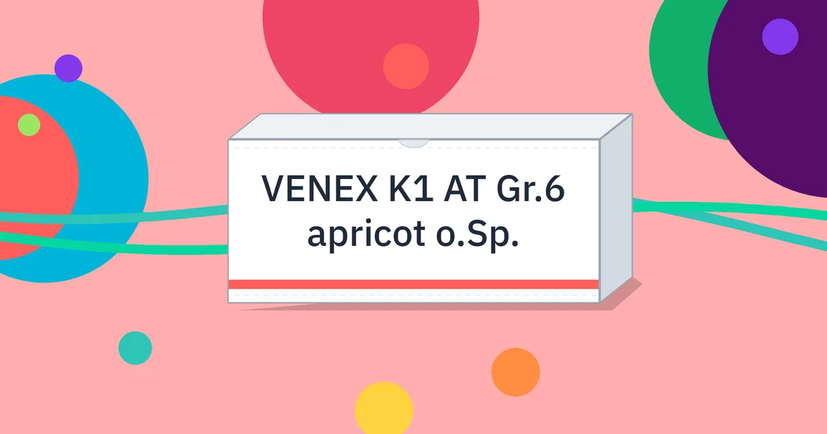 Symbolbild: Packung mit der Aufschrift VENEX K1 AT Gr.6 apricot o.Sp. (PZN 03197859) – Verfügbarkeit und Bezug in Apotheken in Frankfurt am Main