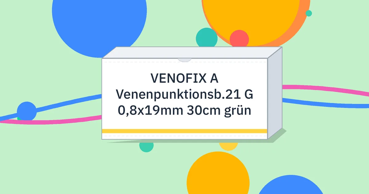 Symbolbild: Packung mit der Aufschrift VENOFIX A Venenpunktionsb.21 G 0,8x19mm 30cm grün (PZN 20012643) – Verfügbarkeit und Bezug in Apotheken in Frankfurt am Main