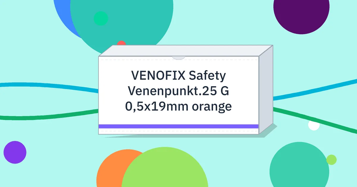 Symbolbild: Packung mit der Aufschrift VENOFIX Safety Venenpunkt.25 G 0,5x19mm orange (PZN 18604738) – Verfügbarkeit und Bezug in Apotheken in Frankfurt am Main
