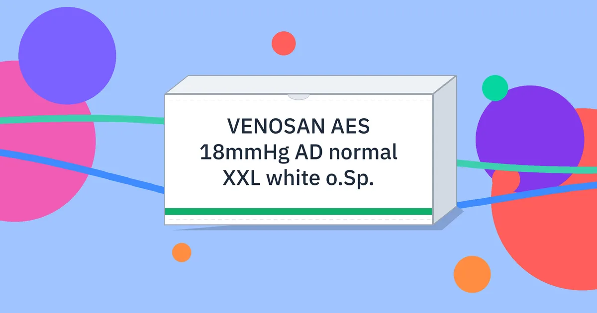 Symbolbild: Packung mit der Aufschrift VENOSAN AES 18mmHg AD normal XXL white o.Sp. (PZN 15323192) – Verfügbarkeit und Bezug in Apotheken in Frankfurt am Main