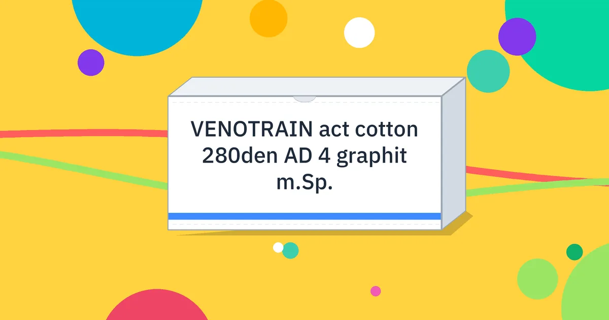 Symbolbild: Packung mit der Aufschrift VENOTRAIN act cotton 280den AD 4 graphit m.Sp. (PZN 16209707) – Verfügbarkeit und Bezug in Apotheken in Frankfurt am Main