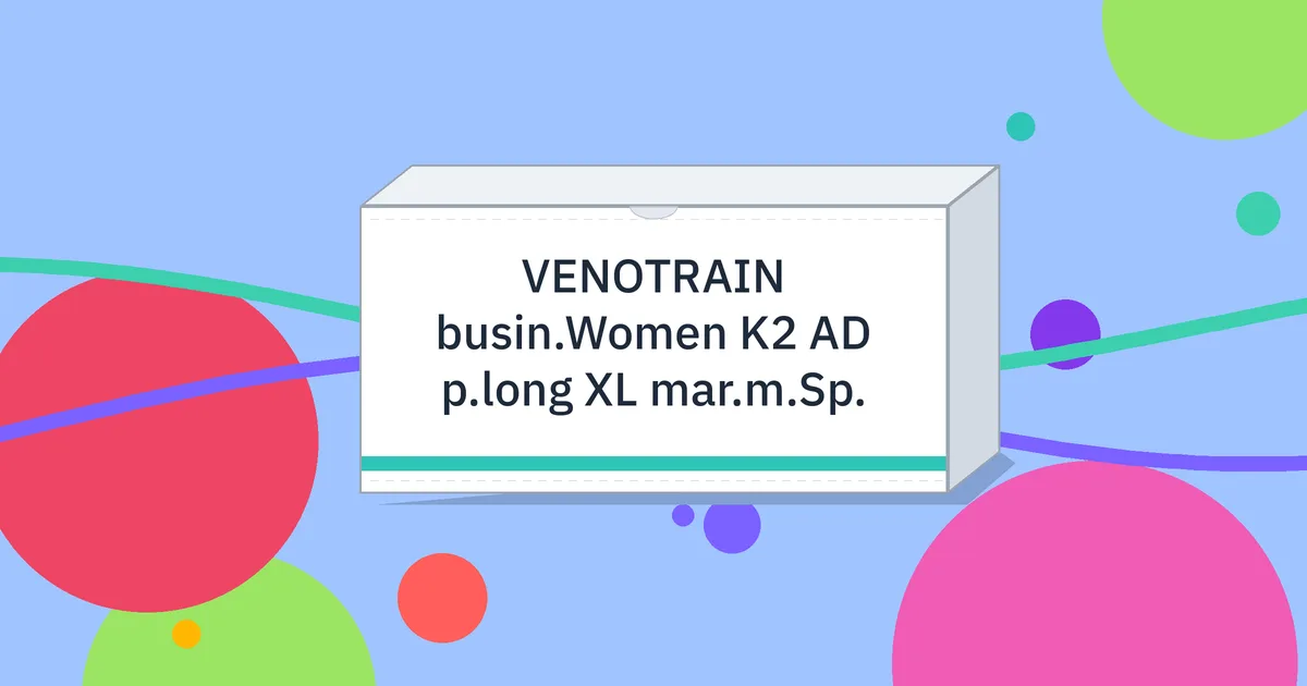 Symbolbild: Packung mit der Aufschrift VENOTRAIN busin.Women K2 AD p.long XL mar.m.Sp. (PZN 10196056) – Verfügbarkeit und Bezug in Apotheken in Frankfurt am Main