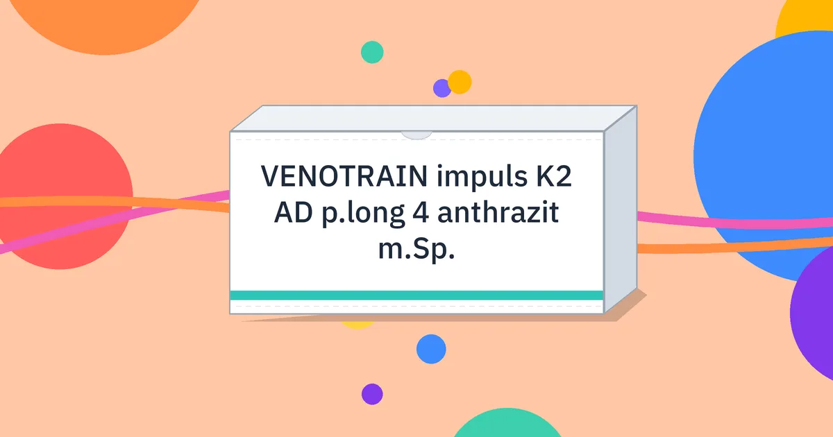Symbolbild: Packung mit der Aufschrift VENOTRAIN impuls K2 AD p.long 4 anthrazit m.Sp. (PZN 15221876) – Verfügbarkeit und Bezug in Apotheken in Frankfurt am Main