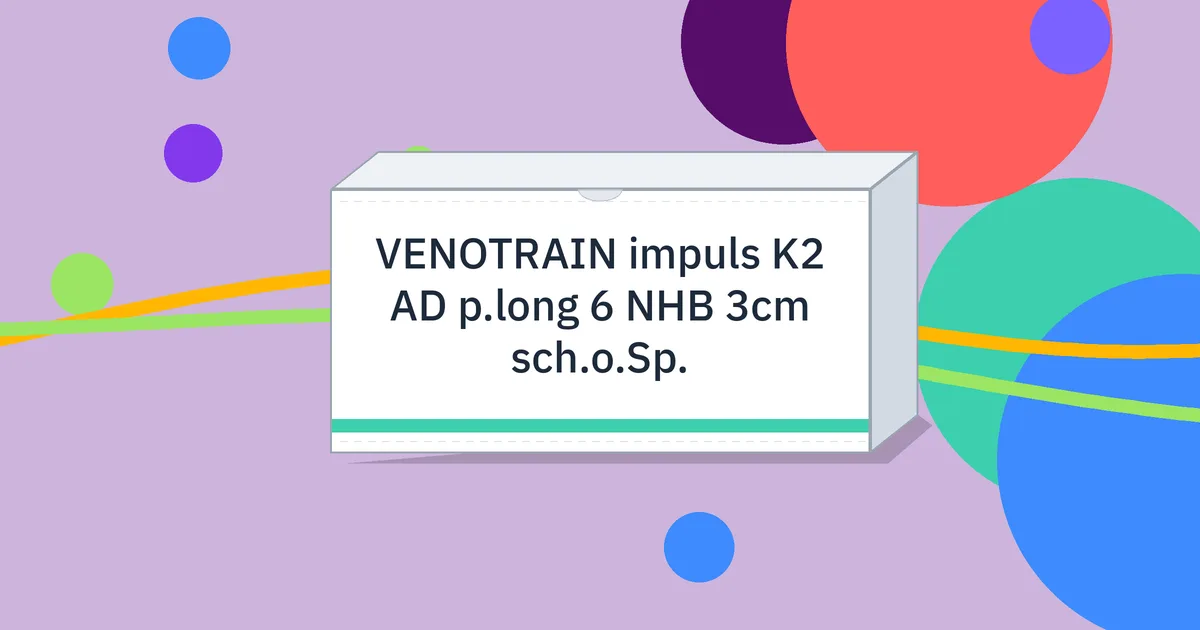 Symbolbild: Packung mit der Aufschrift VENOTRAIN impuls K2 AD p.long 6 NHB 3cm sch.o.Sp. (PZN 00656841) – Verfügbarkeit und Bezug in Apotheken in Frankfurt am Main