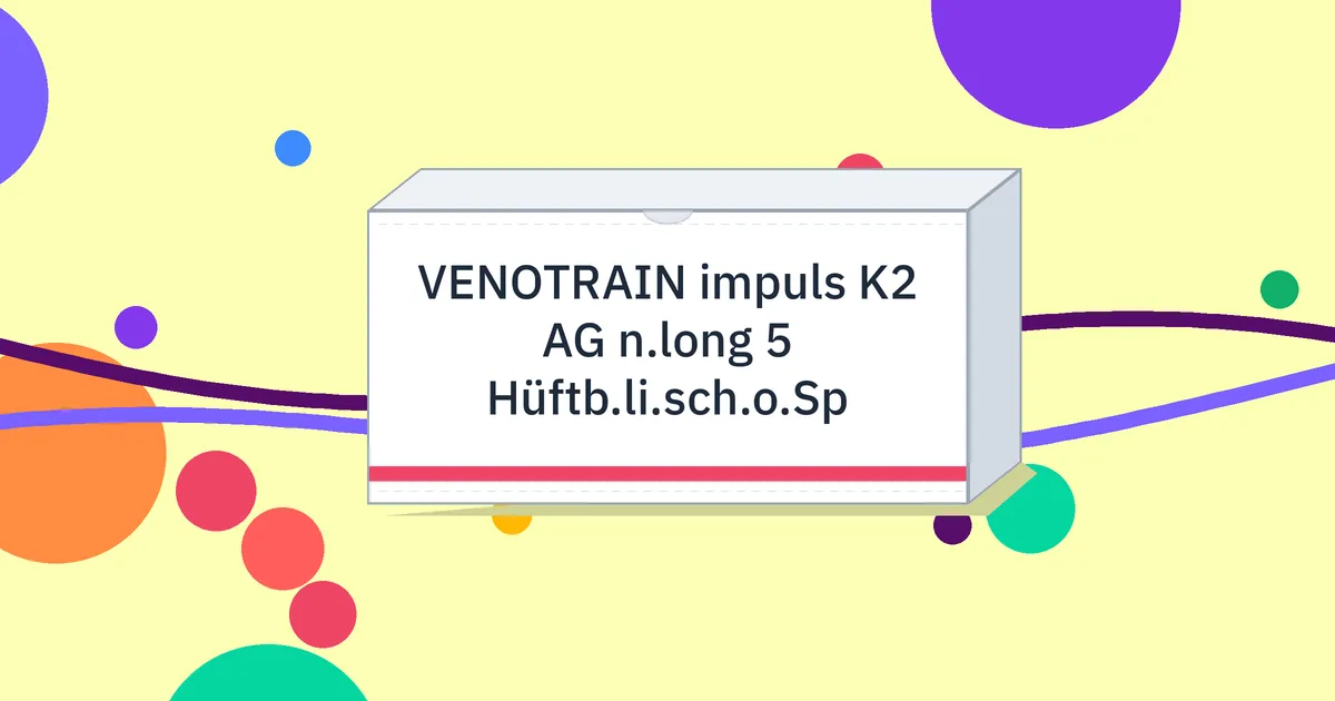 Symbolbild: Packung mit der Aufschrift VENOTRAIN impuls K2 AG n.long 5 Hüftb.li.sch.o.Sp (PZN 10295054) – Verfügbarkeit und Bezug in Apotheken in Frankfurt am Main