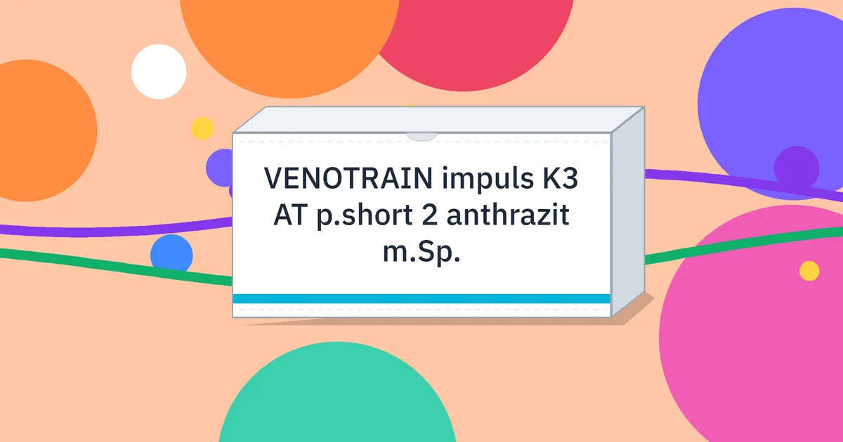Symbolbild: Packung mit der Aufschrift VENOTRAIN impuls K3 AT p.short 2 anthrazit m.Sp. (PZN 19356834) – Verfügbarkeit und Bezug in Apotheken in Frankfurt am Main