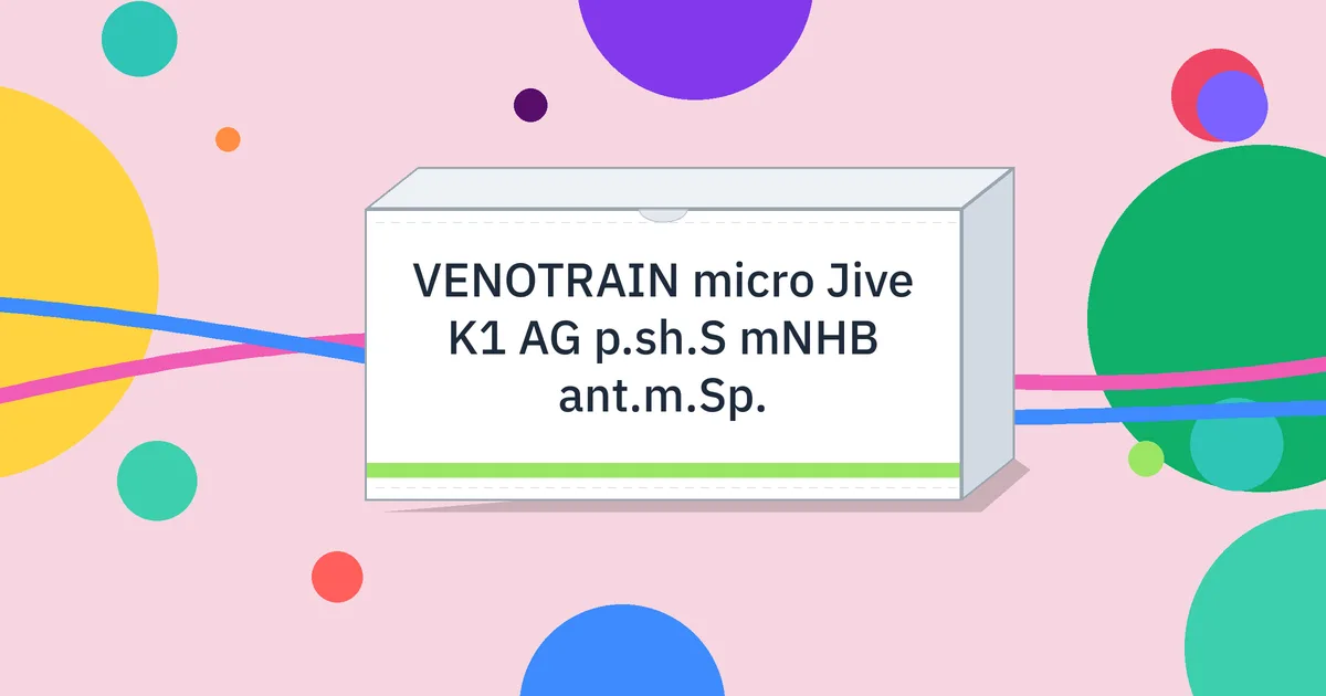 Symbolbild: Packung mit der Aufschrift VENOTRAIN micro Jive K1 AG p.sh.S mNHB ant.m.Sp. (PZN 17761074) – Verfügbarkeit und Bezug in Apotheken in Frankfurt am Main