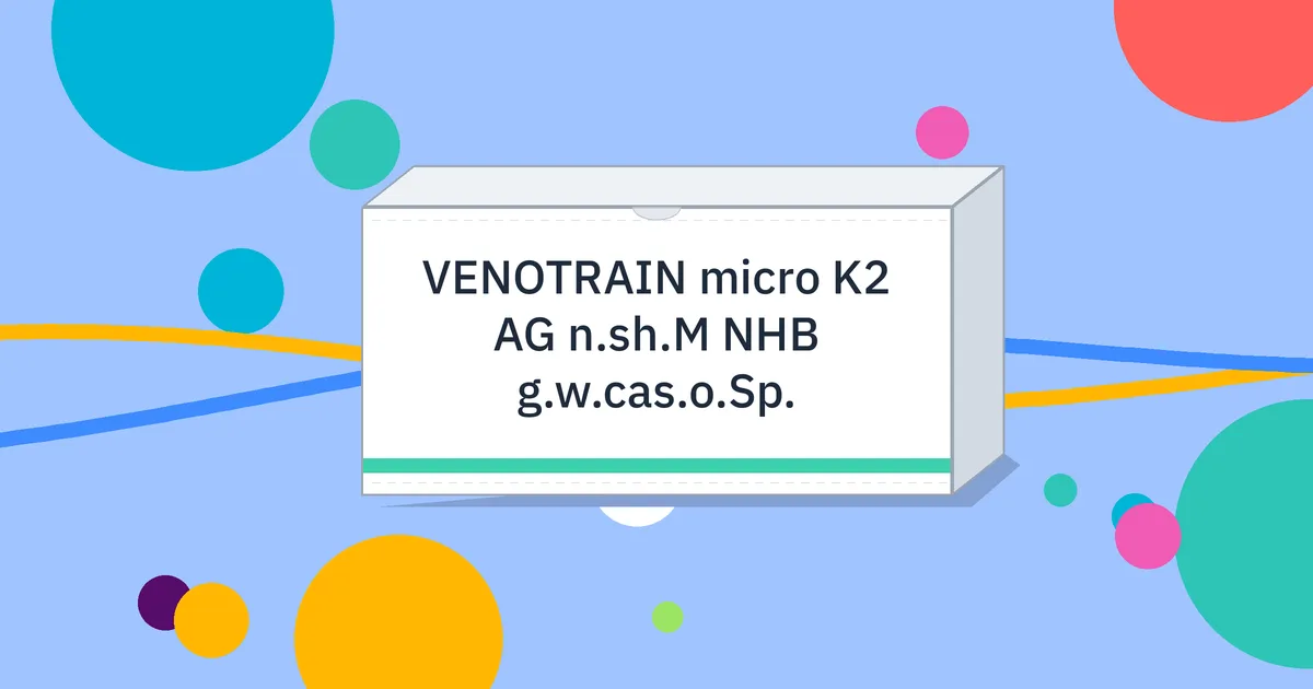 Symbolbild: Packung mit der Aufschrift VENOTRAIN micro K2 AG n.sh.M NHB g.w.cas.o.Sp. (PZN 20761758) – Verfügbarkeit und Bezug in Apotheken in Frankfurt am Main