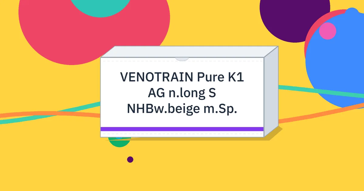 Symbolbild: Packung mit der Aufschrift VENOTRAIN Pure K1 AG n.long S NHBw.beige m.Sp. (PZN 18150266) – Verfügbarkeit und Bezug in Apotheken in Frankfurt am Main