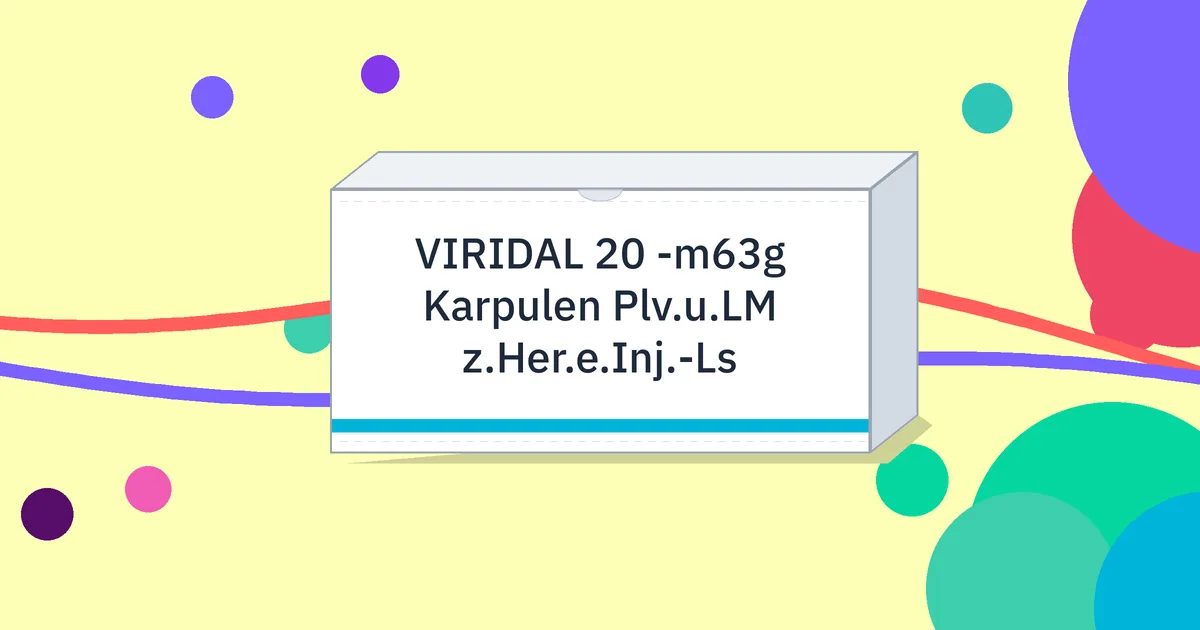 Symbolbild: Packung mit der Aufschrift VIRIDAL 20 -m63g Karpulen Plv.u.LM z.Her.e.Inj.-Ls (PZN 08668915) – Verfügbarkeit und Bezug in Apotheken in Frankfurt am Main