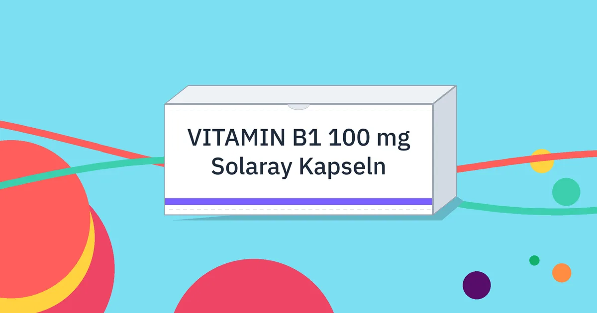 Symbolbild: Packung mit der Aufschrift VITAMIN B1 100 mg Solaray Kapseln (PZN 17254940) – Verfügbarkeit und Bezug in Apotheken in Frankfurt am Main