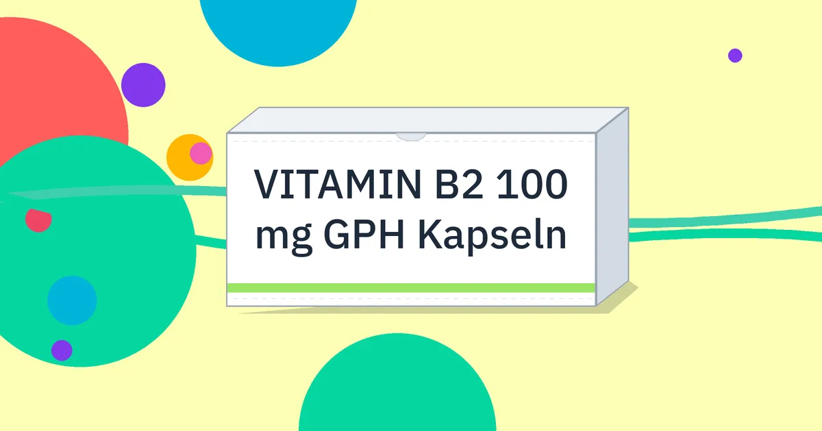 Symbolbild: Packung mit der Aufschrift VITAMIN B2 100 mg GPH Kapseln (PZN 16571348) – Verfügbarkeit und Bezug in Apotheken in Frankfurt am Main