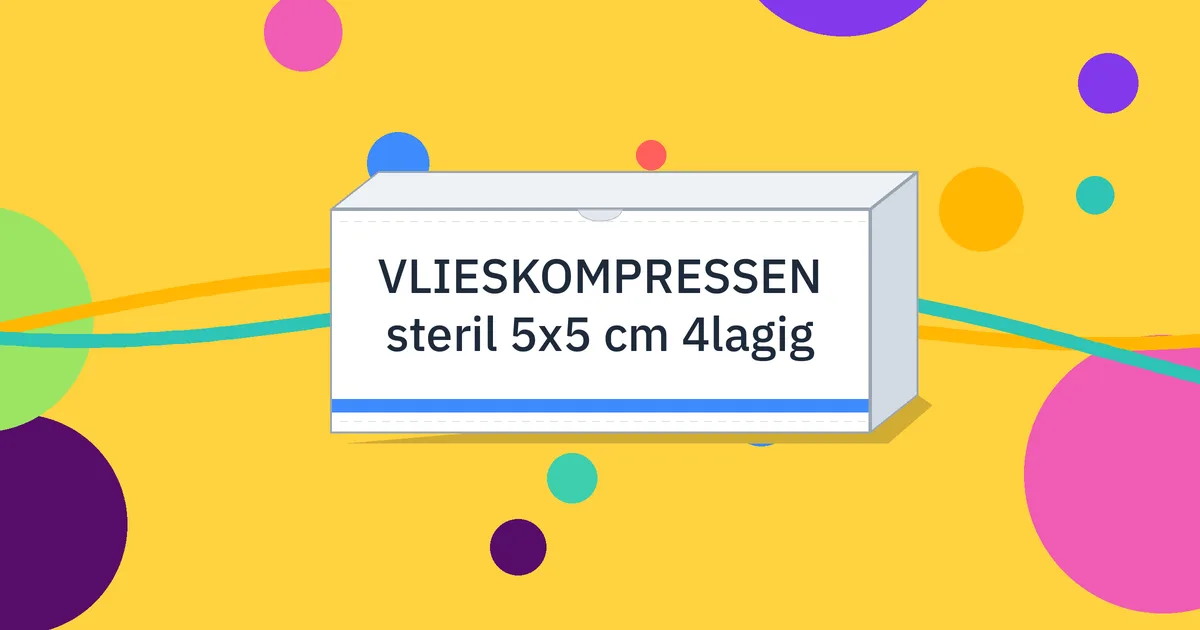 Symbolbild: Packung mit der Aufschrift VLIESKOMPRESSEN steril 5x5 cm 4lagig (PZN 17549598) – Verfügbarkeit und Bezug in Apotheken in Frankfurt am Main