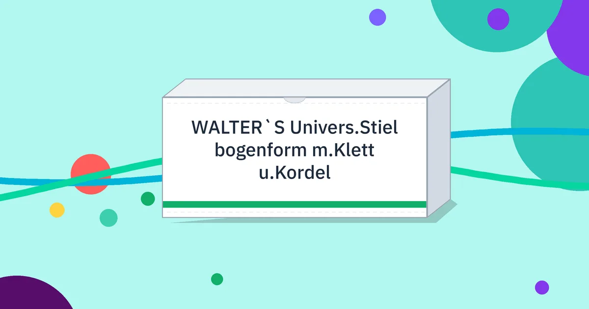 Symbolbild: Packung mit der Aufschrift WALTER`S Univers.Stiel bogenform m.Klett u.Kordel (PZN 02461260) – Verfügbarkeit und Bezug in Apotheken in Frankfurt am Main