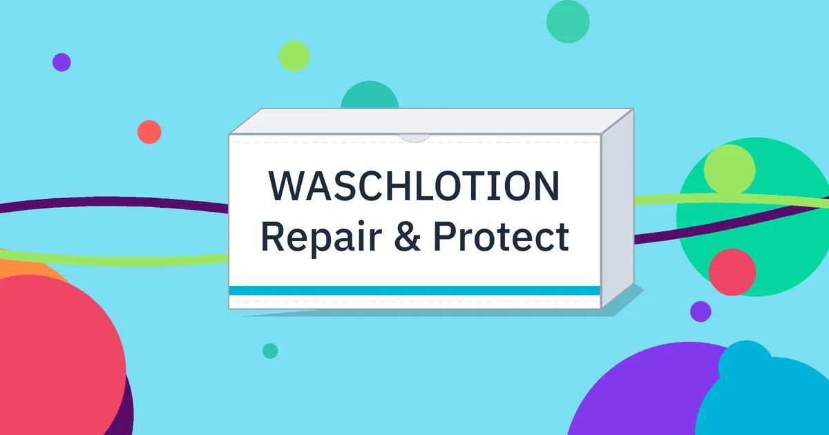 Symbolbild: Packung mit der Aufschrift WASCHLOTION Repair & Protect (PZN 13168379) – Verfügbarkeit und Bezug in Apotheken in Frankfurt am Main