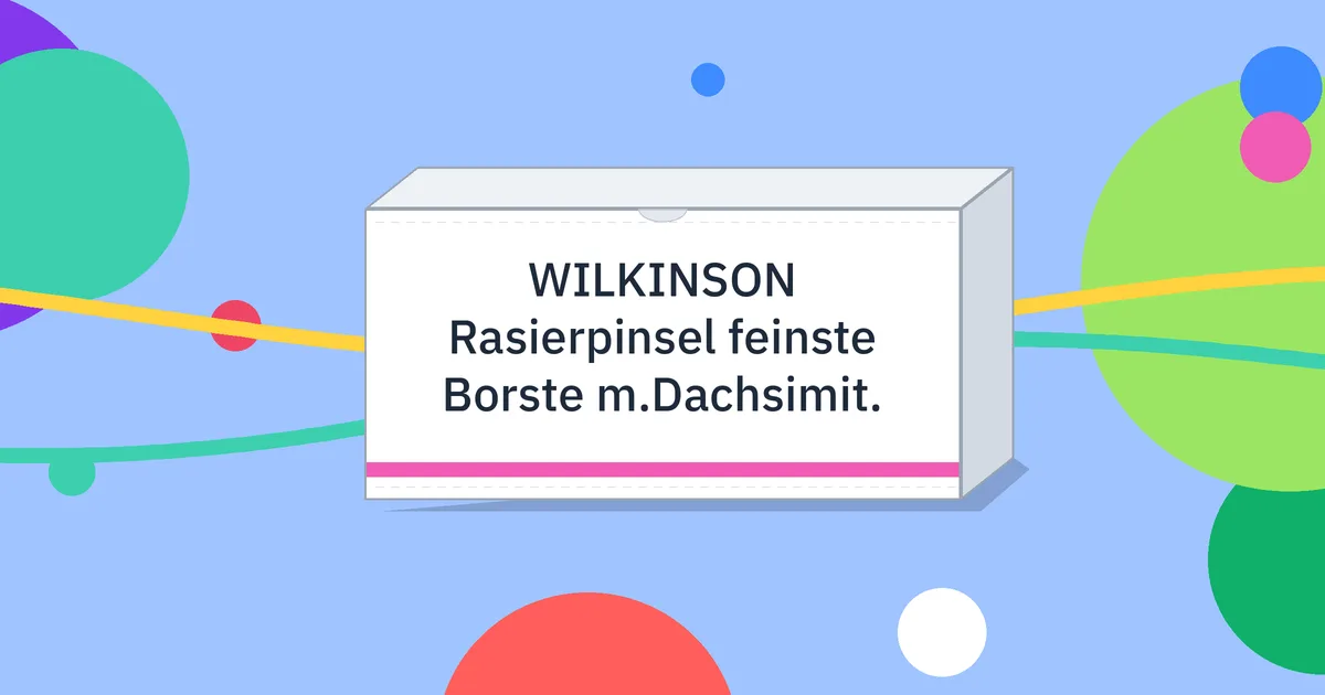 Symbolbild: Packung mit der Aufschrift WILKINSON Rasierpinsel feinste Borste m.Dachsimit. (PZN 01669679) – Verfügbarkeit und Bezug in Apotheken in Frankfurt am Main