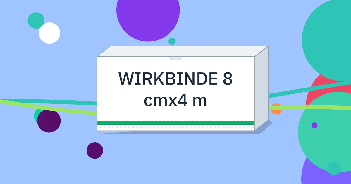 Symbolbild: Packung mit der Aufschrift WIRKBINDE 8 cmx4 m (PZN 04493637) – Verfügbarkeit und Bezug in Apotheken in Frankfurt am Main