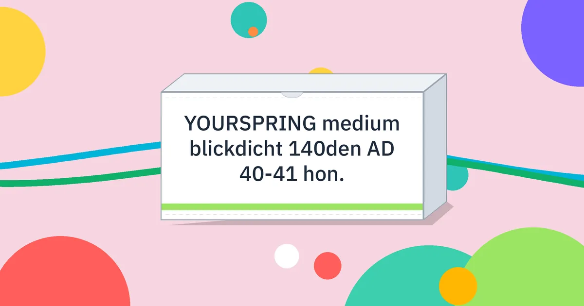 Symbolbild: Packung mit der Aufschrift YOURSPRING medium blickdicht 140den AD 40-41 hon. (PZN 18057779) – Verfügbarkeit und Bezug in Apotheken in Frankfurt am Main