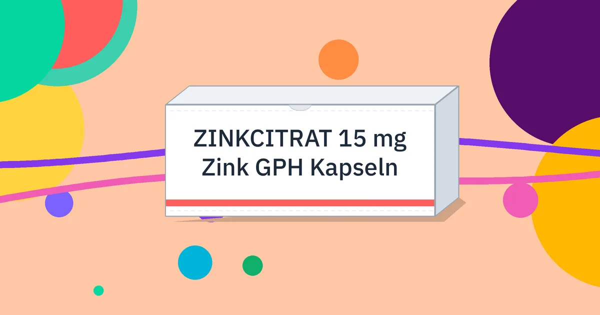 Symbolbild: Packung mit der Aufschrift ZINKCITRAT 15 mg Zink GPH Kapseln (PZN 20283885) – Verfügbarkeit und Bezug in Apotheken in Frankfurt am Main