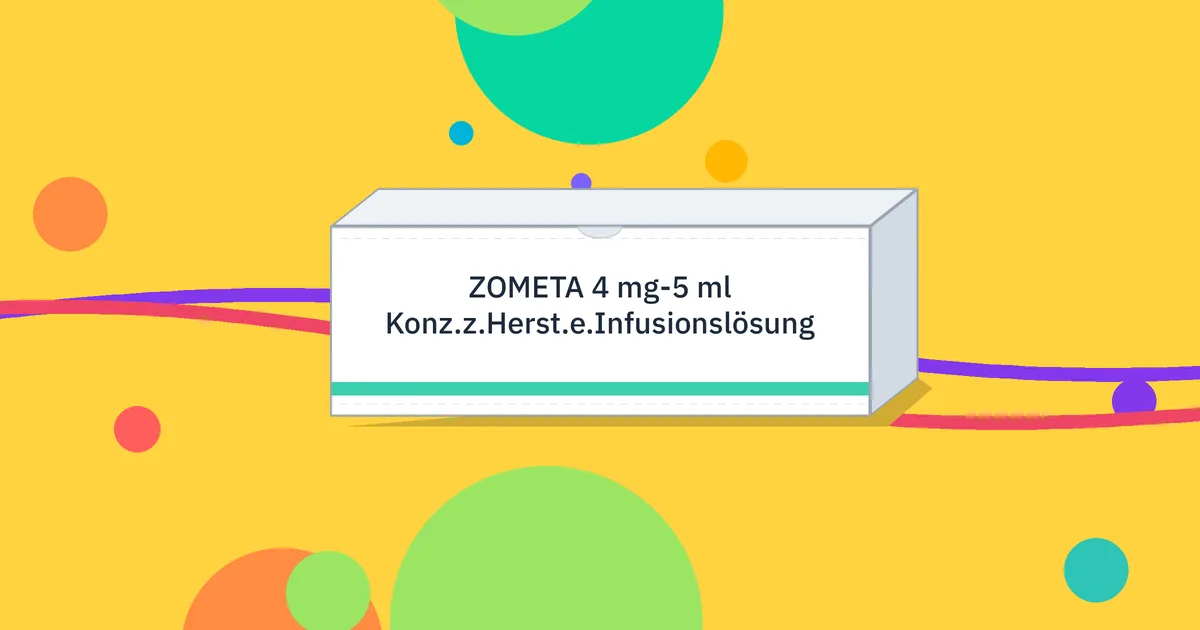 Symbolbild: Packung mit der Aufschrift ZOMETA 4 mg-5 ml Konz.z.Herst.e.Infusionslösung (PZN 10782096) – Verfügbarkeit und Bezug in Apotheken in Frankfurt am Main