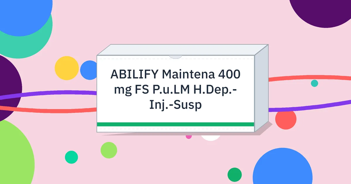 Symbolbild: Packung mit der Aufschrift ABILIFY Maintena 400 mg FS P.u.LM H.Dep.-Inj.-Susp (PZN 11861604) – Verfügbarkeit und Bezug in Apotheken in Frankfurt am Main