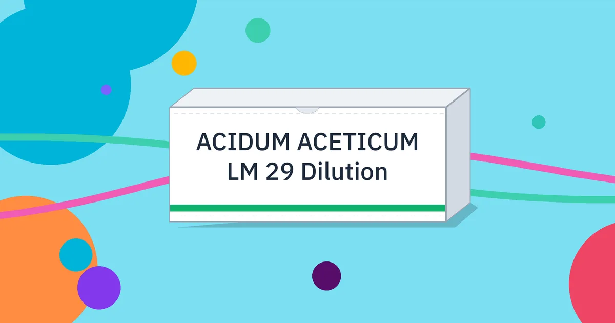 Symbolbild: Packung mit der Aufschrift ACIDUM ACETICUM LM 29 Dilution (PZN 13267408) – Verfügbarkeit und Bezug in Apotheken in Frankfurt am Main
