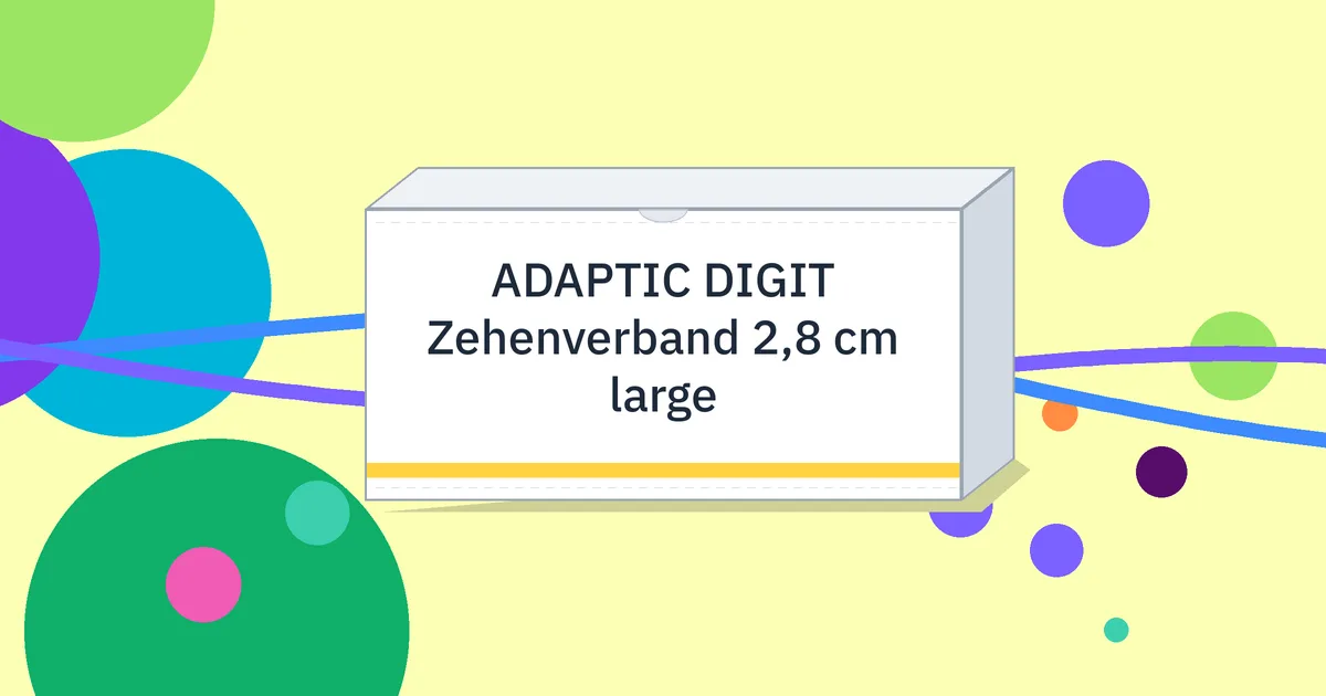 Symbolbild: Packung mit der Aufschrift ADAPTIC DIGIT Zehenverband 2,8 cm large (PZN 08410708) – Verfügbarkeit und Bezug in Apotheken in Frankfurt am Main