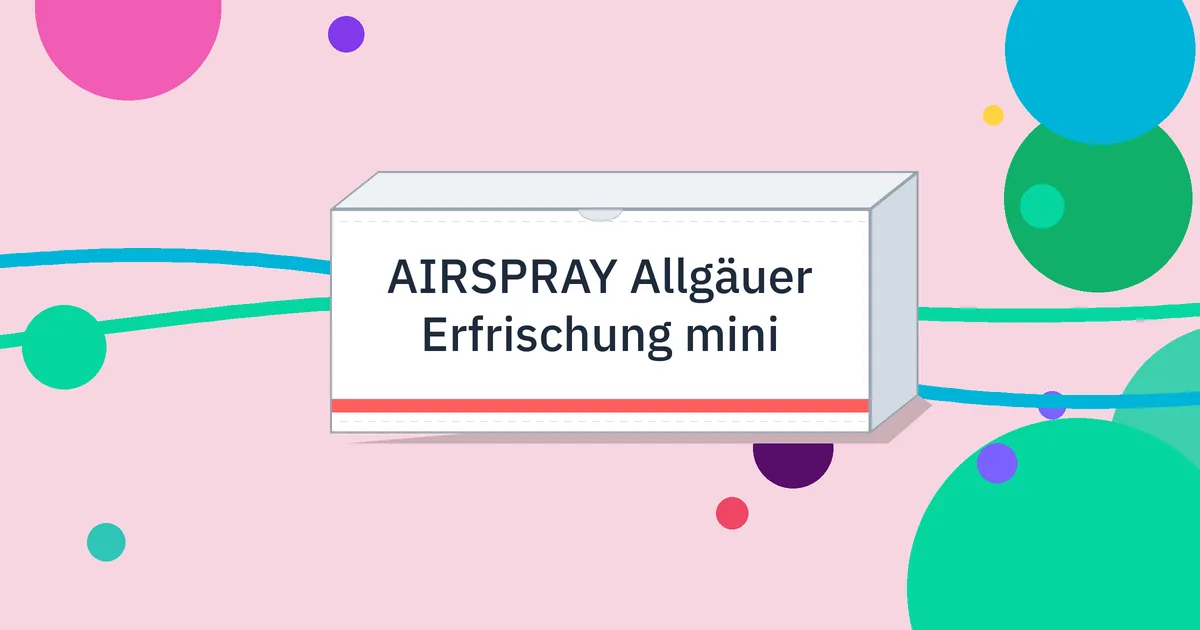 Symbolbild: Packung mit der Aufschrift AIRSPRAY Allgäuer Erfrischung mini (PZN 18705853) – Verfügbarkeit und Bezug in Apotheken in Frankfurt am Main