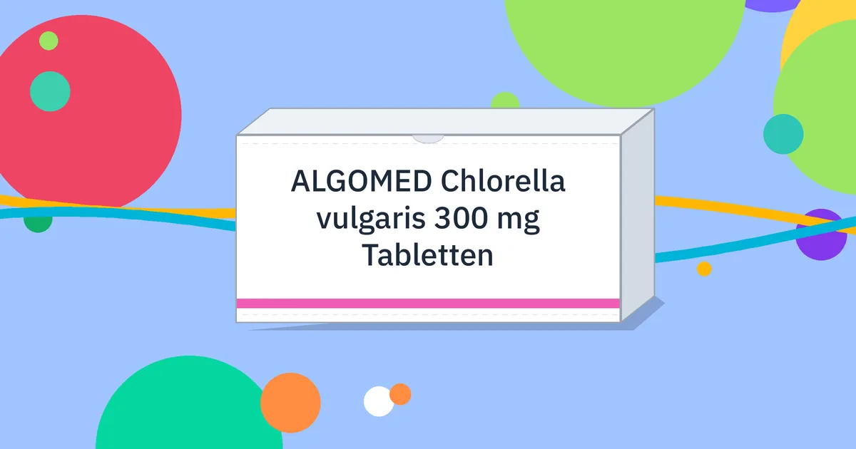 Symbolbild: Packung mit der Aufschrift ALGOMED Chlorella vulgaris 300 mg Tabletten (PZN 16888022) – Verfügbarkeit und Bezug in Apotheken in Frankfurt am Main