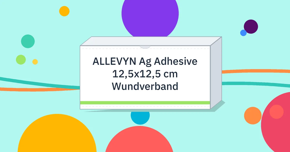 Symbolbild: Packung mit der Aufschrift ALLEVYN Ag Adhesive 12,5x12,5 cm Wundverband (PZN 12580066) – Verfügbarkeit und Bezug in Apotheken in Frankfurt am Main