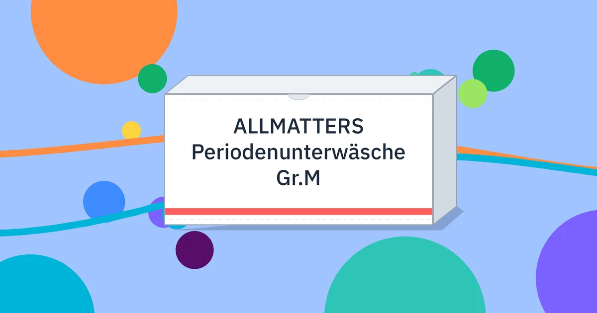 Symbolbild: Packung mit der Aufschrift ALLMATTERS Periodenunterwäsche Gr.M (PZN 18274927) – Verfügbarkeit und Bezug in Apotheken in Frankfurt am Main