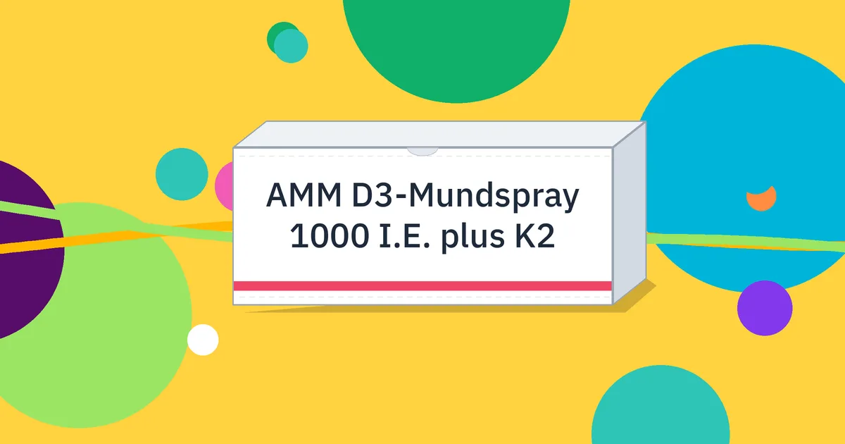 Symbolbild: Packung mit der Aufschrift AMM D3-Mundspray 1000 I.E. plus K2 (PZN 16627497) – Verfügbarkeit und Bezug in Apotheken in Frankfurt am Main
