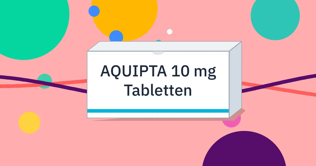 Symbolbild: Packung mit der Aufschrift AQUIPTA 10 mg Tabletten (PZN 20386579) – Verfügbarkeit und Bezug in Apotheken in Frankfurt am Main