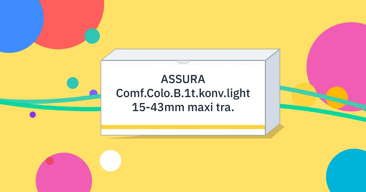 Symbolbild: Packung mit der Aufschrift ASSURA Comf.Colo.B.1t.konv.light 15-43mm maxi tra. (PZN 04011644) – Verfügbarkeit und Bezug in Apotheken in Frankfurt am Main
