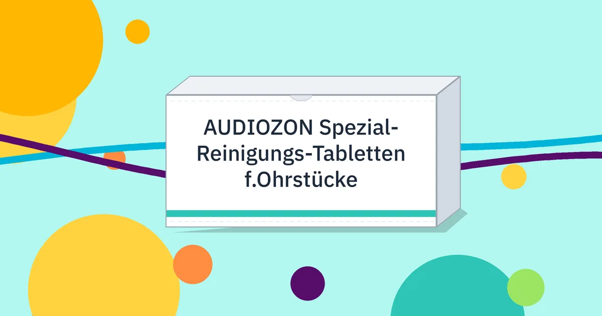 Symbolbild: Packung mit der Aufschrift AUDIOZON Spezial-Reinigungs-Tabletten f.Ohrstücke (PZN 18374304) – Verfügbarkeit und Bezug in Apotheken in Frankfurt am Main