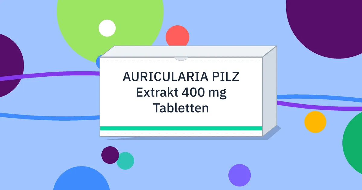 Symbolbild: Packung mit der Aufschrift AURICULARIA PILZ Extrakt 400 mg Tabletten (PZN 09464155) – Verfügbarkeit und Bezug in Apotheken in Frankfurt am Main