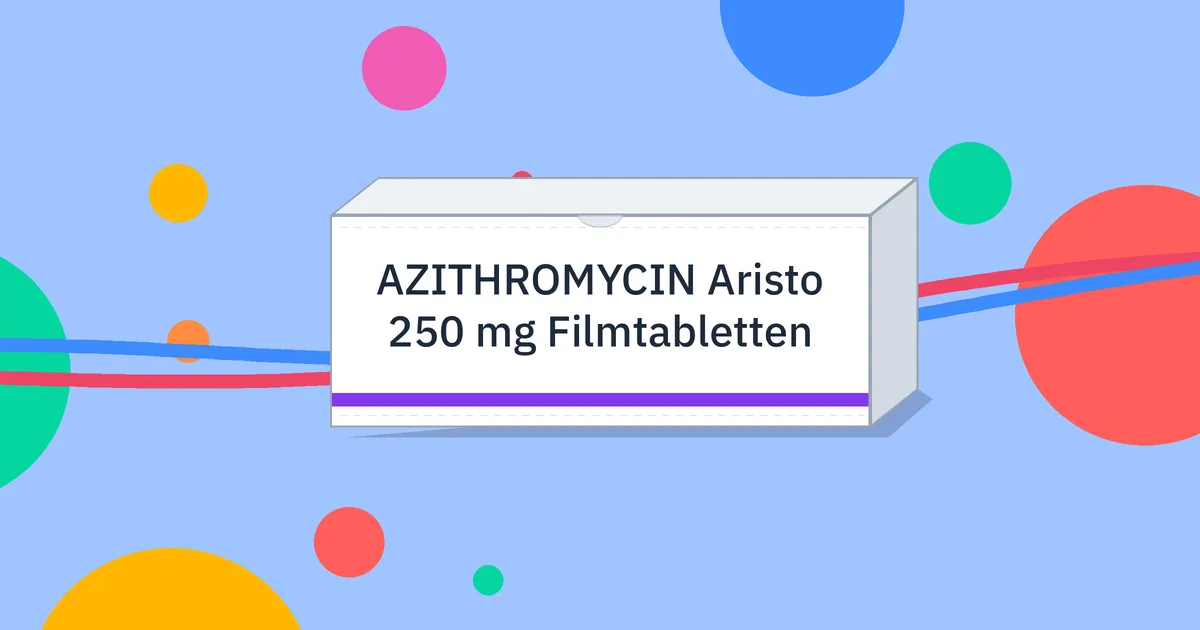Symbolbild: Packung mit der Aufschrift AZITHROMYCIN Aristo 250 mg Filmtabletten (PZN 01347421) – Verfügbarkeit und Bezug in Apotheken in Frankfurt am Main