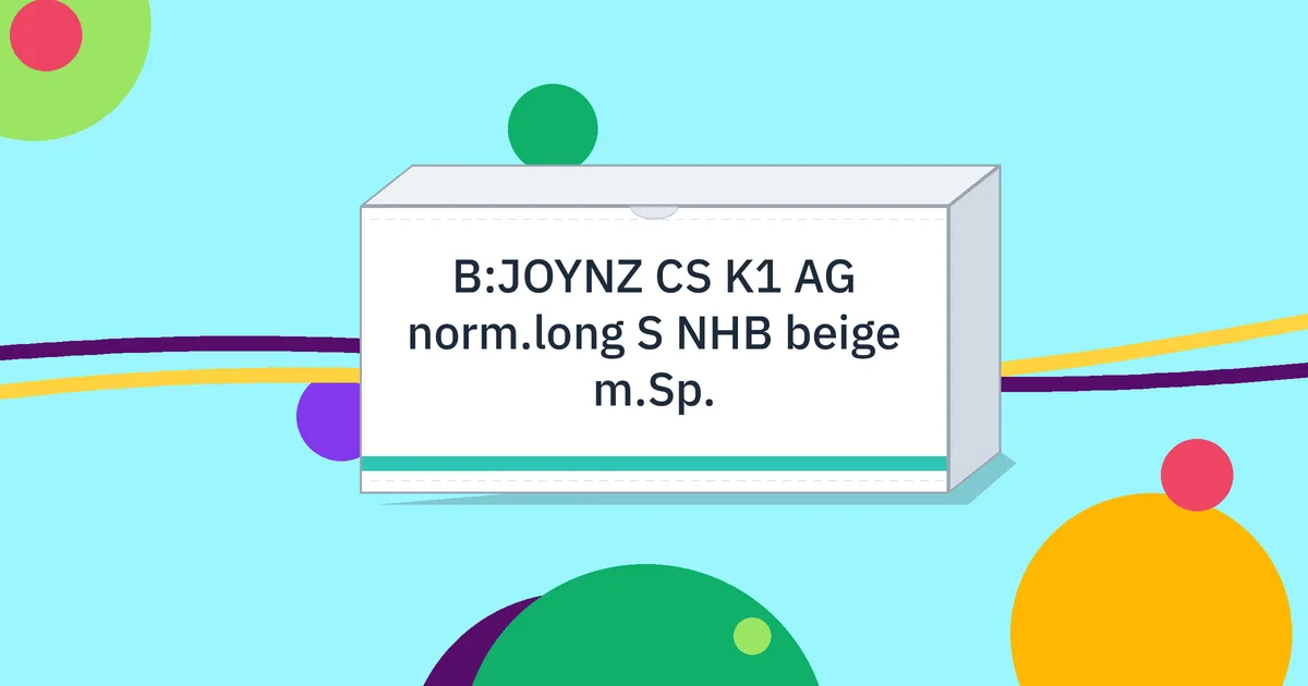 Symbolbild: Packung mit der Aufschrift B:JOYNZ CS K1 AG norm.long S NHB beige m.Sp. (PZN 20530852) – Verfügbarkeit und Bezug in Apotheken in Frankfurt am Main
