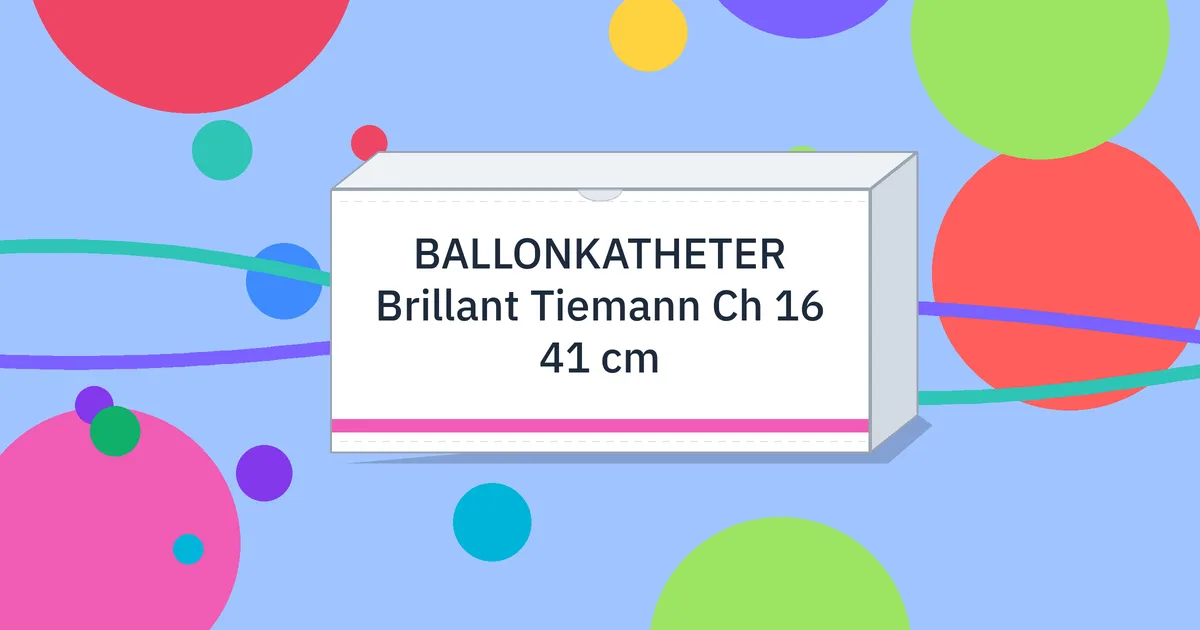 Symbolbild: Packung mit der Aufschrift BALLONKATHETER Brillant Tiemann Ch 16 41 cm (PZN 05141113) – Verfügbarkeit und Bezug in Apotheken in Frankfurt am Main