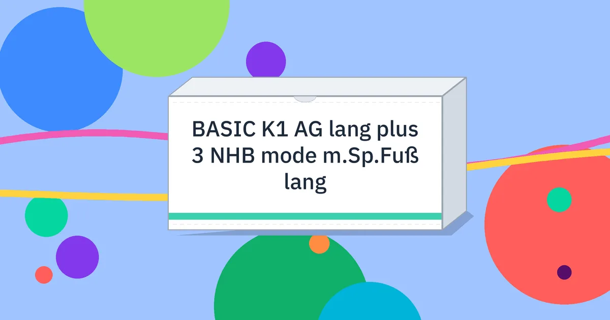 Symbolbild: Packung mit der Aufschrift BASIC K1 AG lang plus 3 NHB mode m.Sp.Fuß lang (PZN 20260683) – Verfügbarkeit und Bezug in Apotheken in Frankfurt am Main
