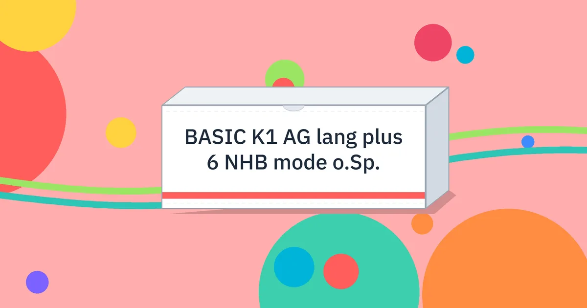Symbolbild: Packung mit der Aufschrift BASIC K1 AG lang plus 6 NHB mode o.Sp. (PZN 20261990) – Verfügbarkeit und Bezug in Apotheken in Frankfurt am Main