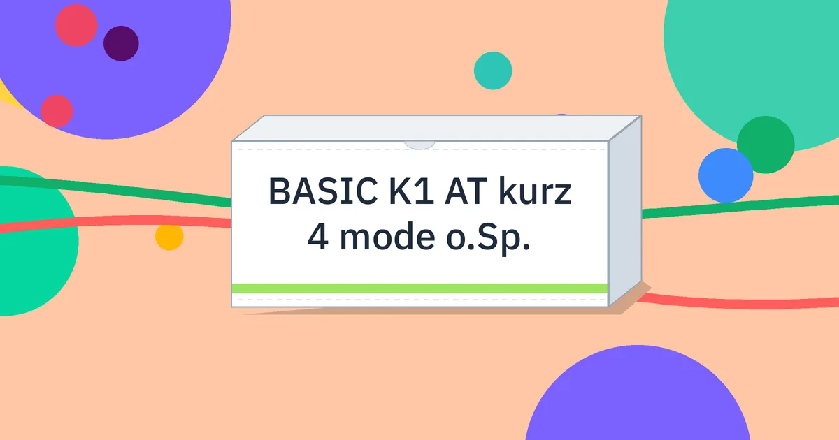 Symbolbild: Packung mit der Aufschrift BASIC K1 AT kurz 4 mode o.Sp. (PZN 20262920) – Verfügbarkeit und Bezug in Apotheken in Frankfurt am Main