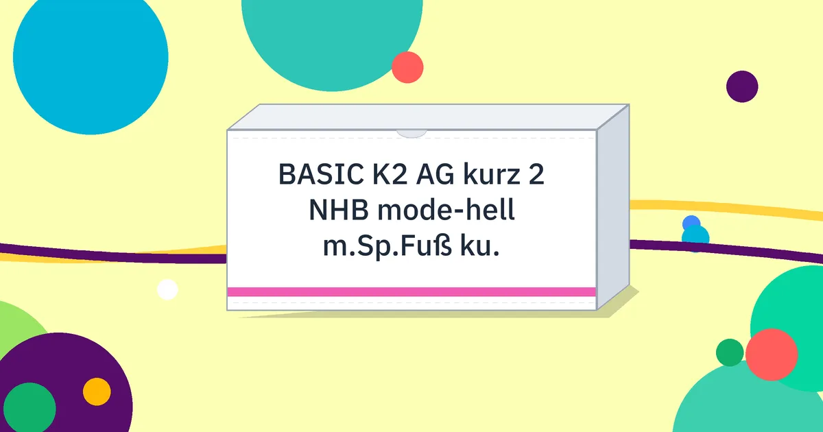 Symbolbild: Packung mit der Aufschrift BASIC K2 AG kurz 2 NHB mode-hell m.Sp.Fuß ku. (PZN 20266680) – Verfügbarkeit und Bezug in Apotheken in Frankfurt am Main