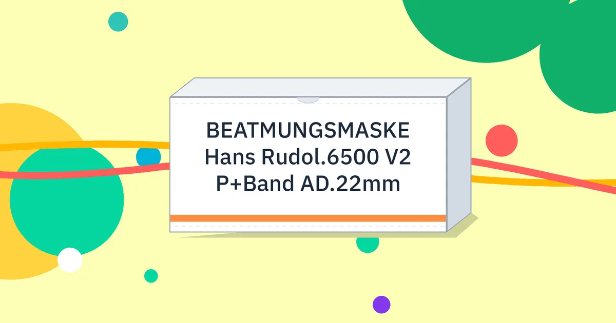 Symbolbild: Packung mit der Aufschrift BEATMUNGSMASKE Hans Rudol.6500 V2 P+Band AD.22mm (PZN 17303360) – Verfügbarkeit und Bezug in Apotheken in Frankfurt am Main