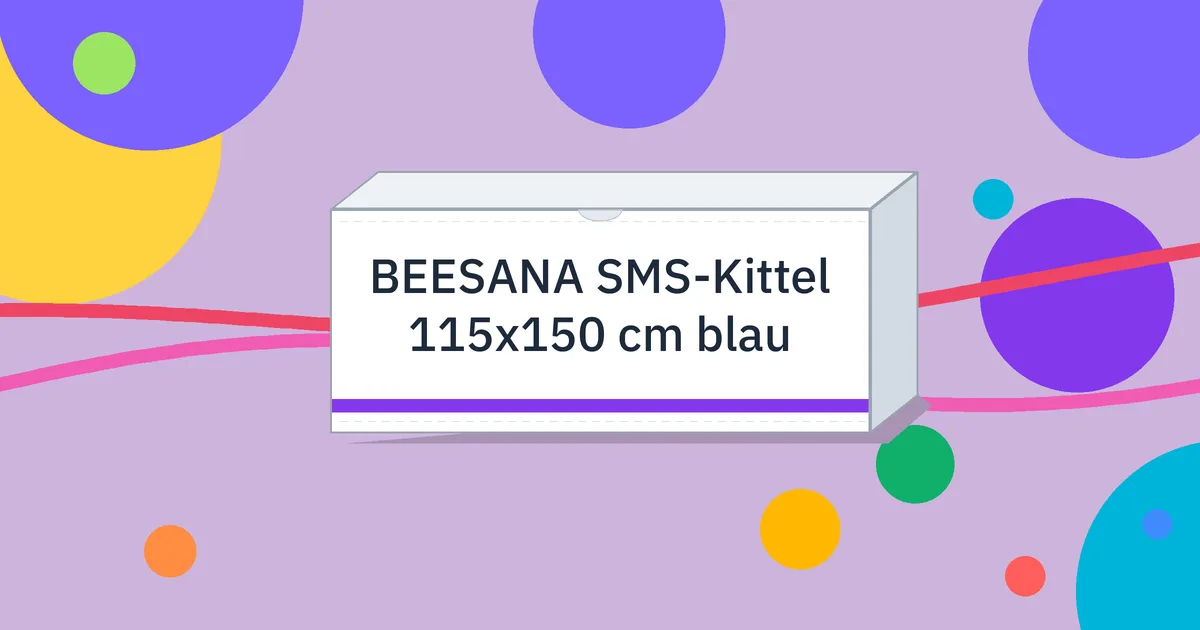 Symbolbild: Packung mit der Aufschrift BEESANA SMS-Kittel 115x150 cm blau (PZN 11652154) – Verfügbarkeit und Bezug in Apotheken in Frankfurt am Main