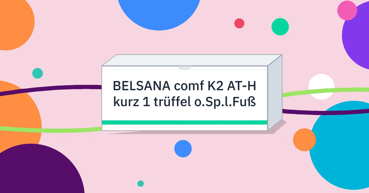 Symbolbild: Packung mit der Aufschrift BELSANA comf K2 AT-H kurz 1 trüffel o.Sp.l.Fuß (PZN 12328125) – Verfügbarkeit und Bezug in Apotheken in Frankfurt am Main