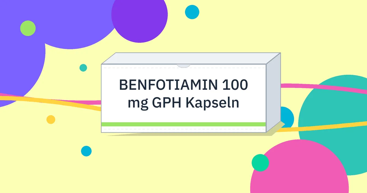 Symbolbild: Packung mit der Aufschrift BENFOTIAMIN 100 mg GPH Kapseln (PZN 11658317) – Verfügbarkeit und Bezug in Apotheken in Frankfurt am Main