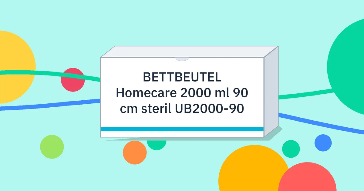 Symbolbild: Packung mit der Aufschrift BETTBEUTEL Homecare 2000 ml 90 cm steril UB2000-90 (PZN 18201561) – Verfügbarkeit und Bezug in Apotheken in Frankfurt am Main