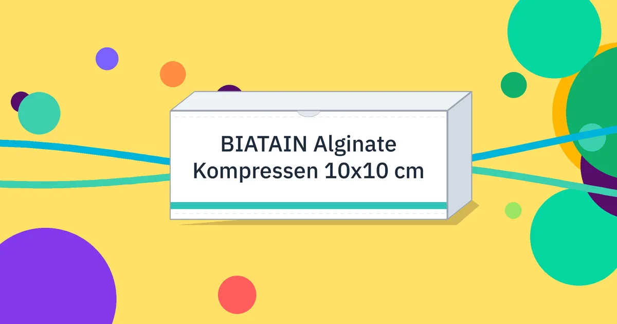 Symbolbild: Packung mit der Aufschrift BIATAIN Alginate Kompressen 10x10 cm (PZN 11560334) – Verfügbarkeit und Bezug in Apotheken in Frankfurt am Main